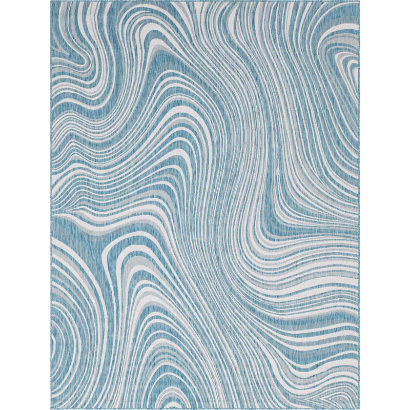 Orren Ellis Richael Abstract Light Aqua Indoor / Outdoor Area Rug ...