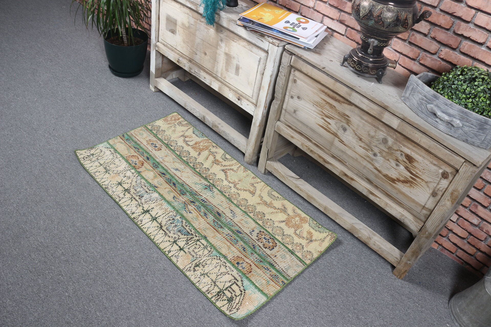 Bungalow Rose Chic Handmade Turkish Door Mat In Beige And Green Floral ...