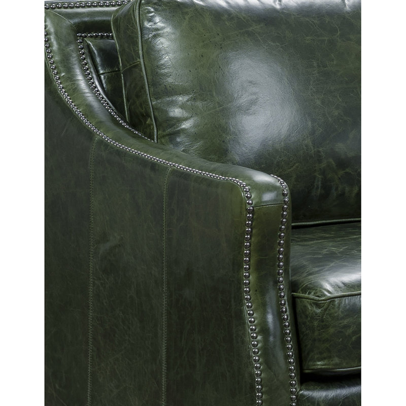 Red Barrel Studio® Avner 81 Inch Distressed Green Top Grain Leather ...
