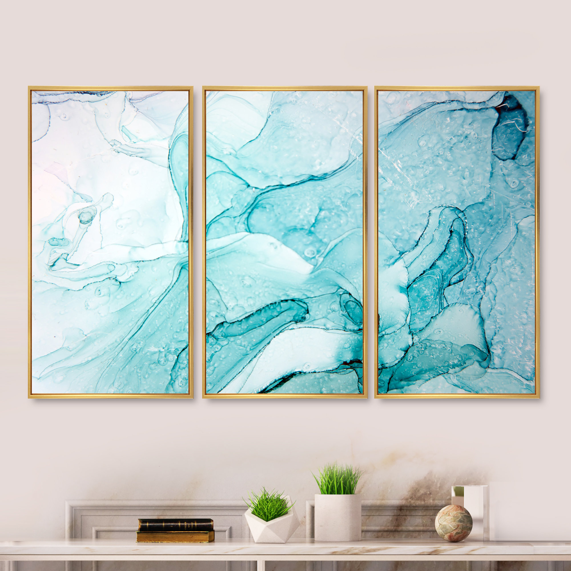 Wrought Studio™ Turquoise Ink Universe - Modern Framed Canvas Wall Art ...