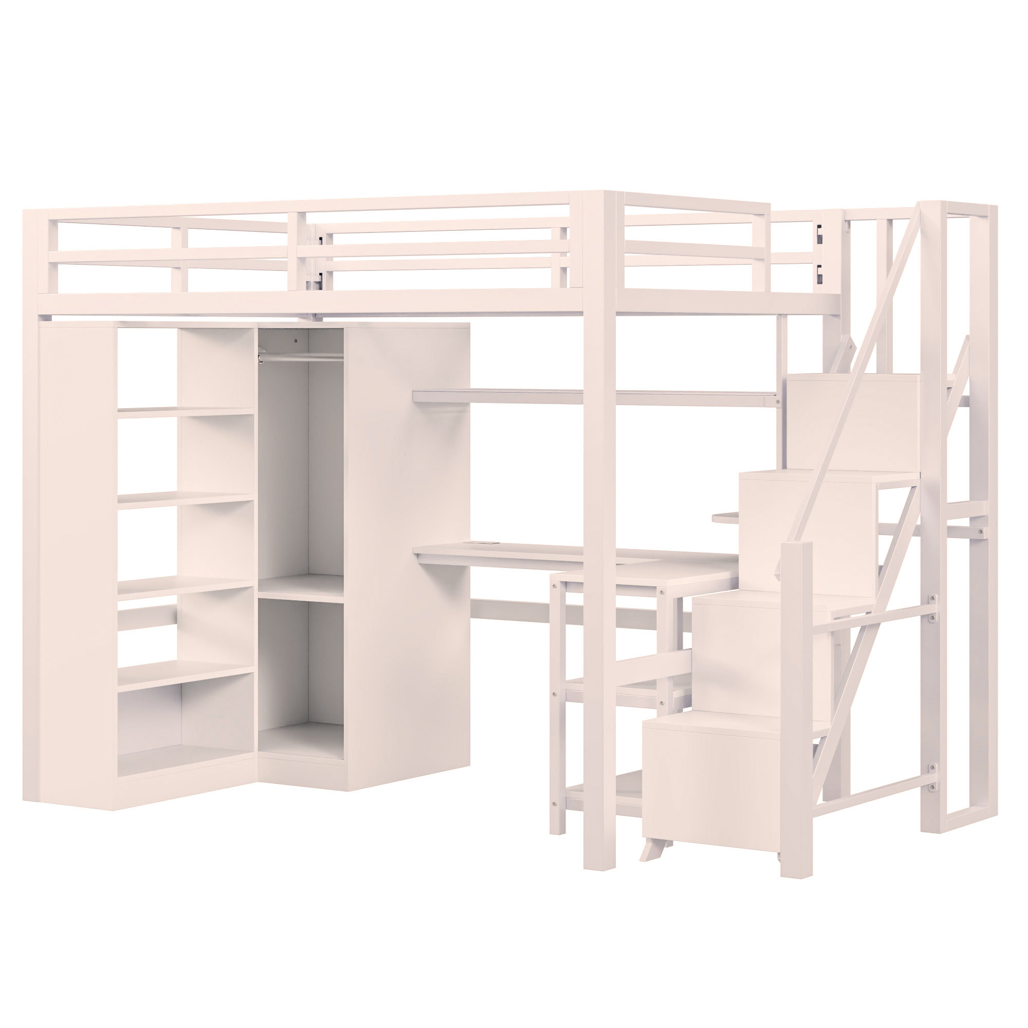 Isabelle & Max™ Metal Full Loft Bed With Desk, USB Ports, 5-Layer Shelf ...