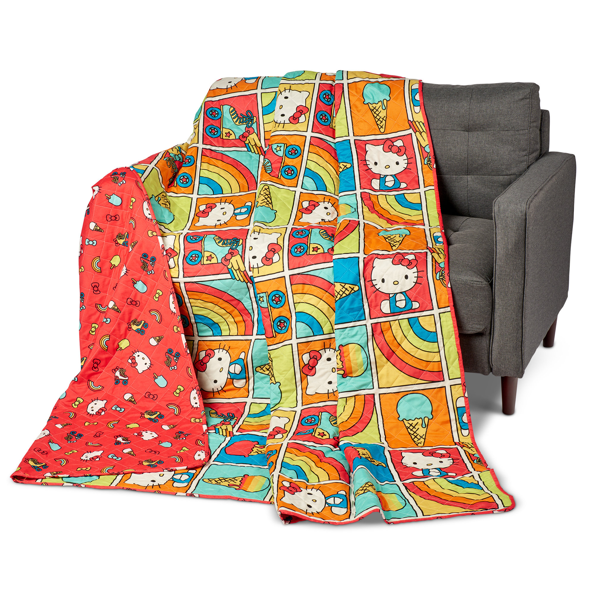 Northwest Sanrio Hello Kitty Rainbow Quilted Blanket, Comfy Bed Couch ...