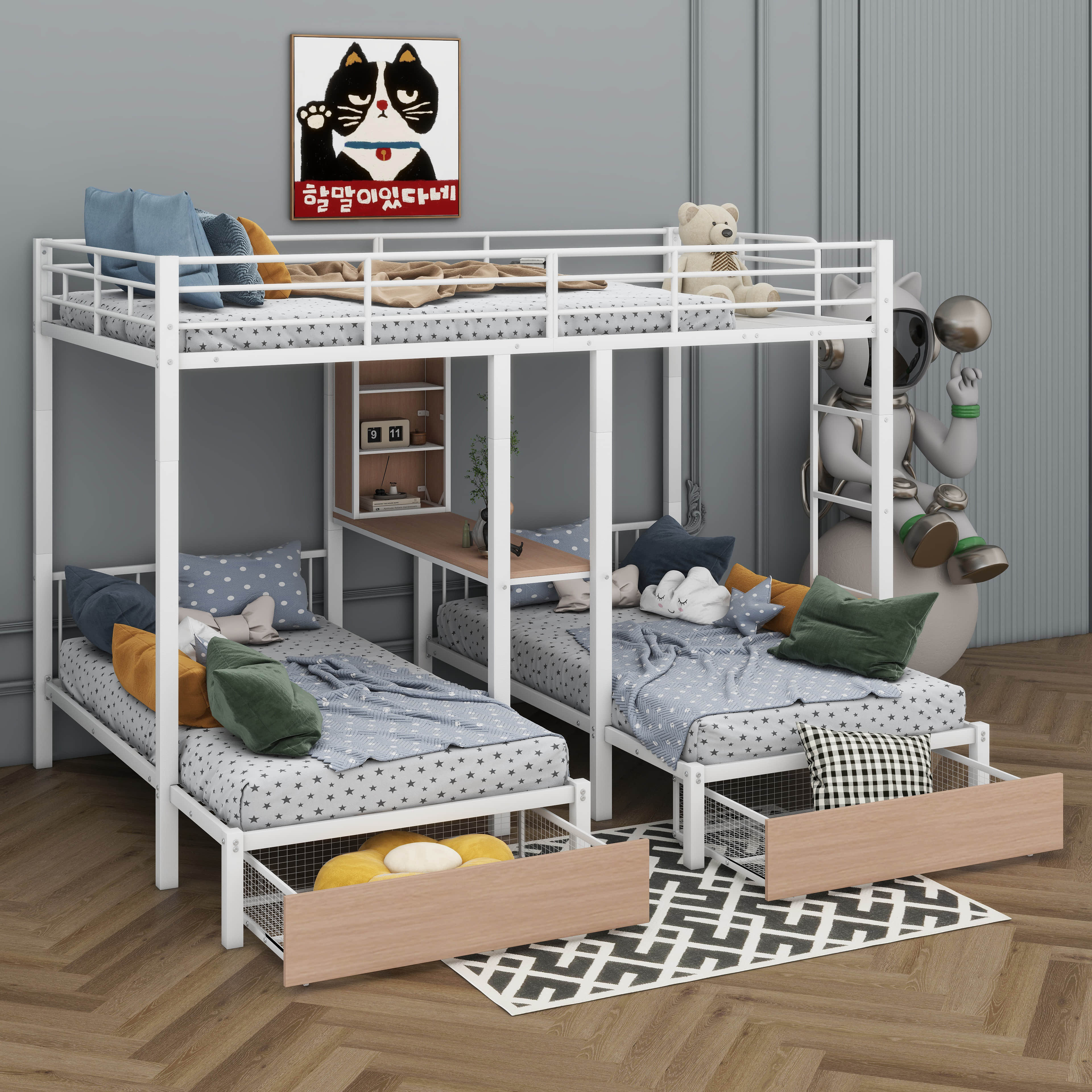 Mason & Marbles A Triple Bunk Bed Featuring A Full-Sized Top Bunk ...