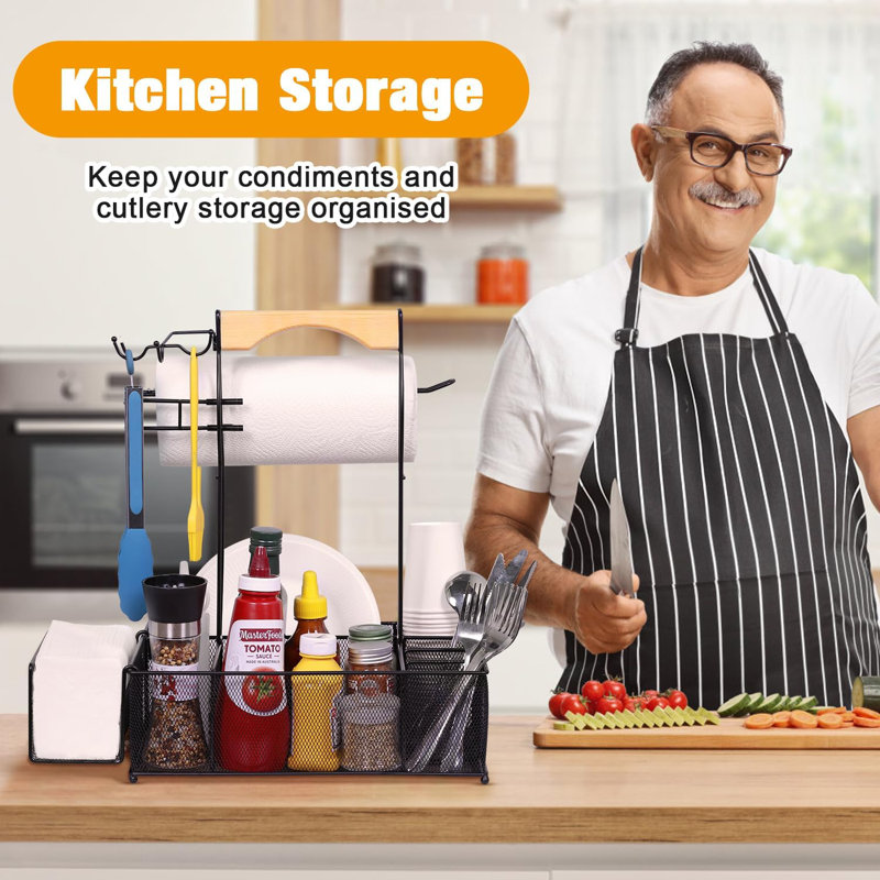 A Home Grill Caddy With Paper Towel Holder, Mesh Basket Utensil ...