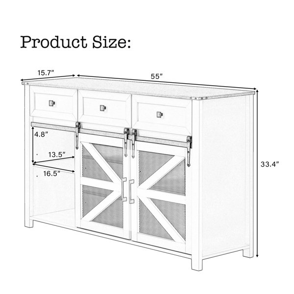 Trent Austin Design® 55'' Sliding Barn Door Sideboard Buffet Cabinet ...