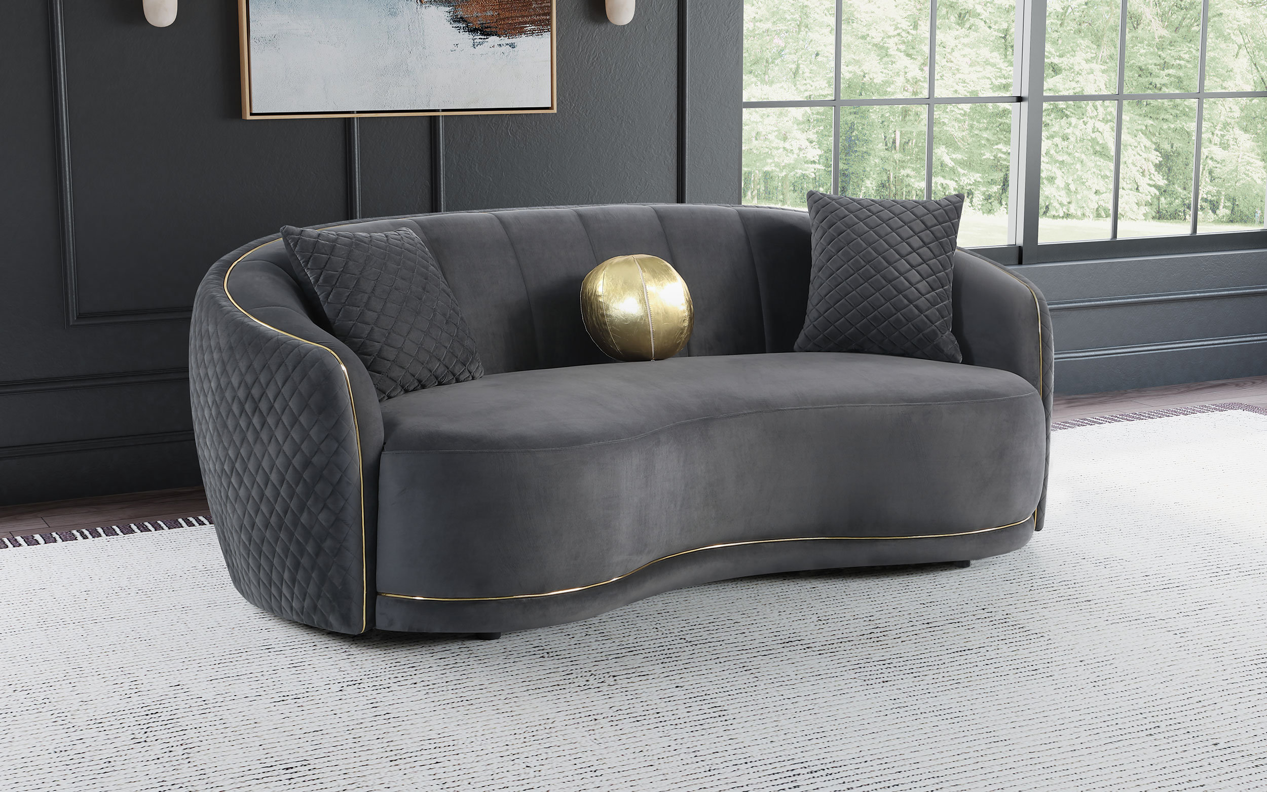 Mercer41 Raghad 91.5'' Velvet Fixed Curved CAL117 Compliant Sofa | Wayfair