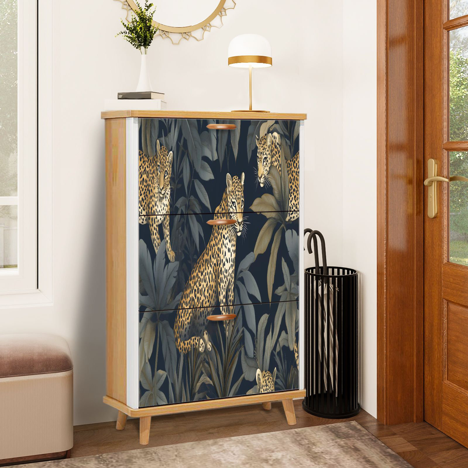 PeeNoke Shoe Storage Cabinet with 3 Flip Drawers for Leopard Vintage ...