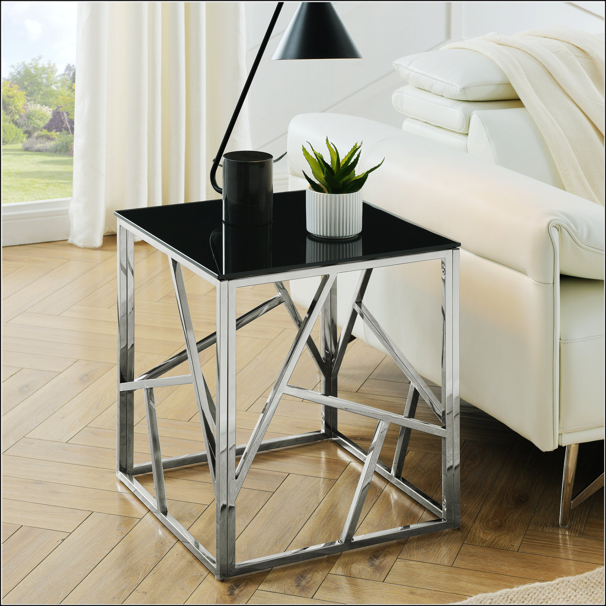 Mercer41 20 Inch Modern Glass End Table With Geometric Metal Frame ...
