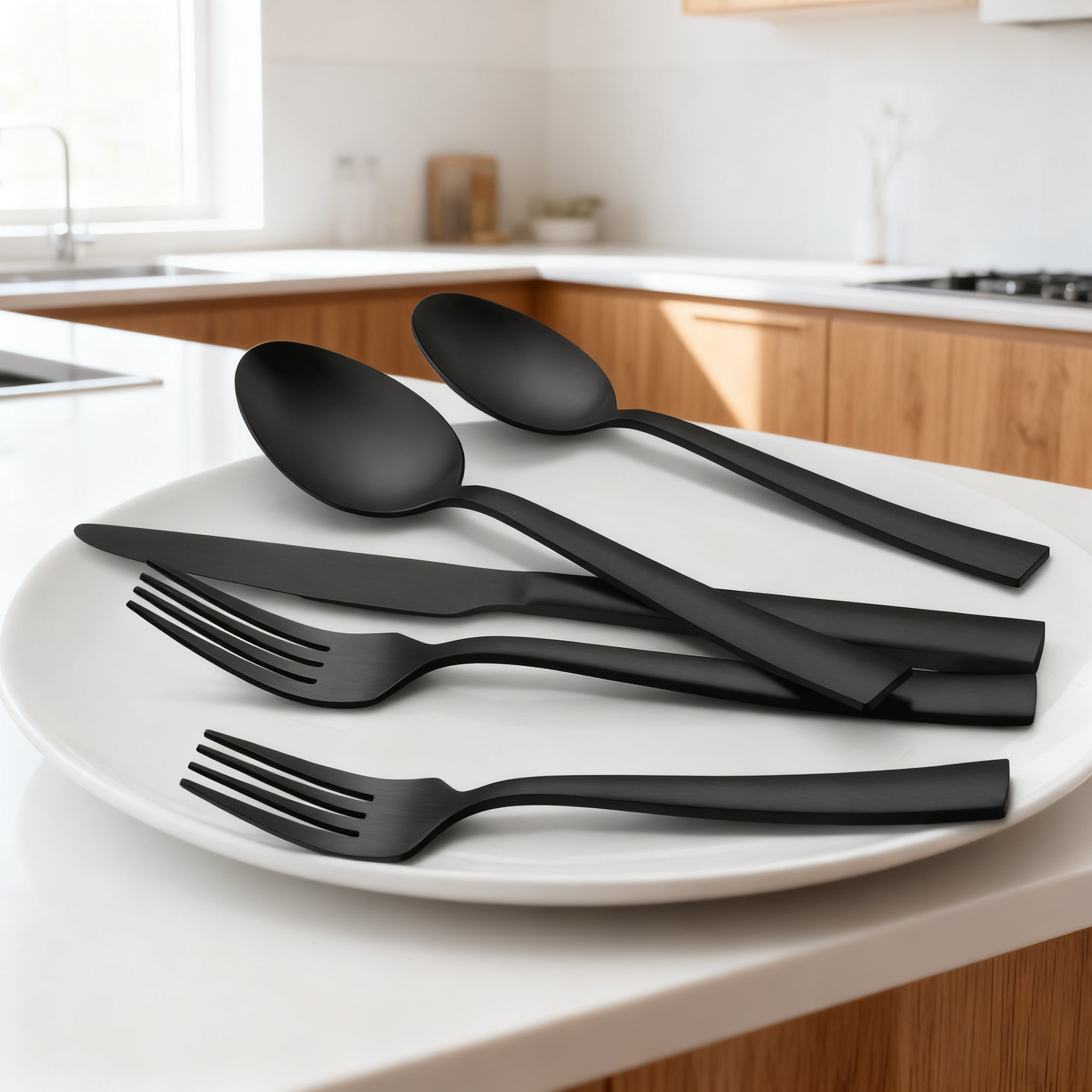 HAPPY LIFE 65-Piece Matte Black Flatware Set For 12 With Serving ...