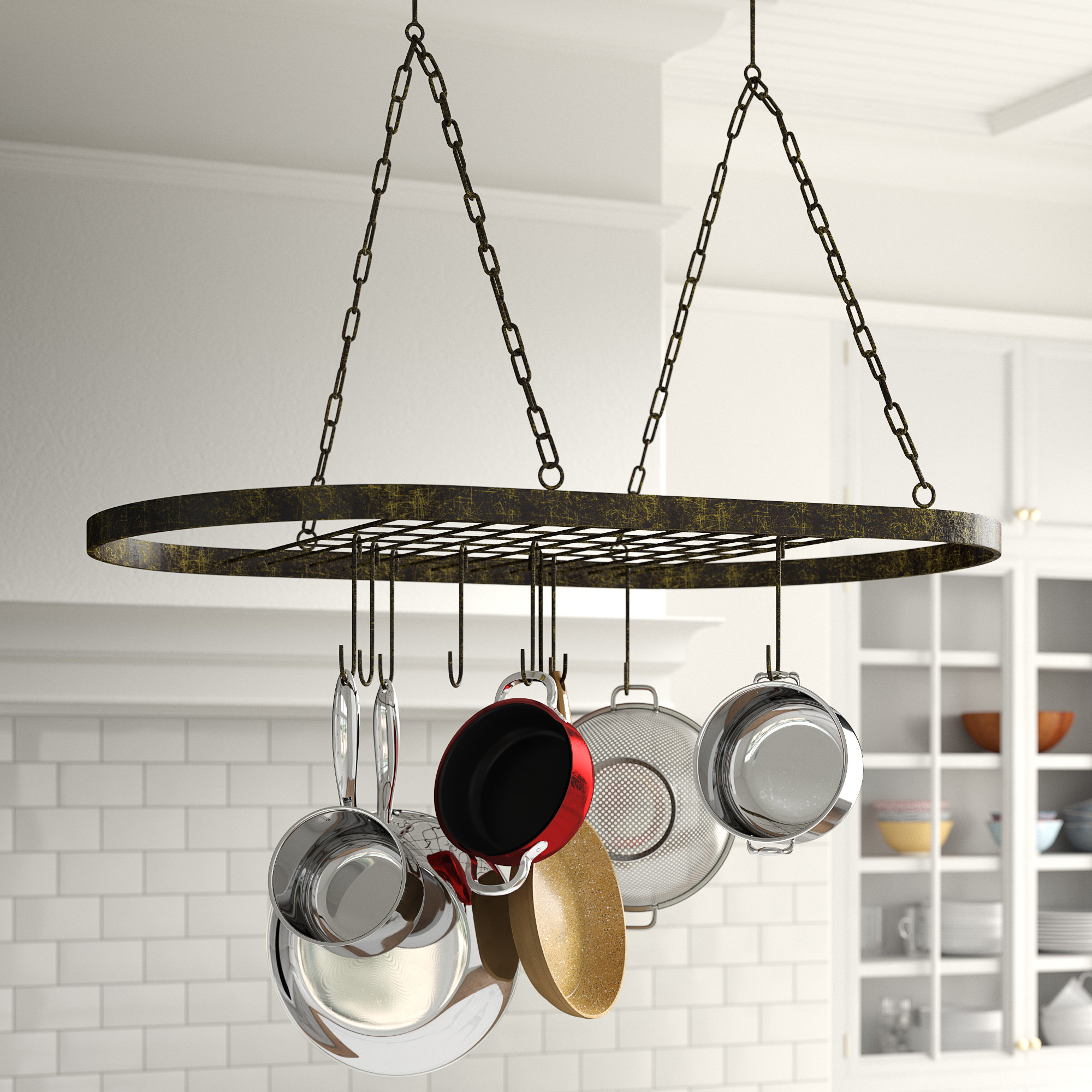 Prep & Savour Sorbus Oval Hanging Ceiling Pot Rack with Hooks & Reviews ...