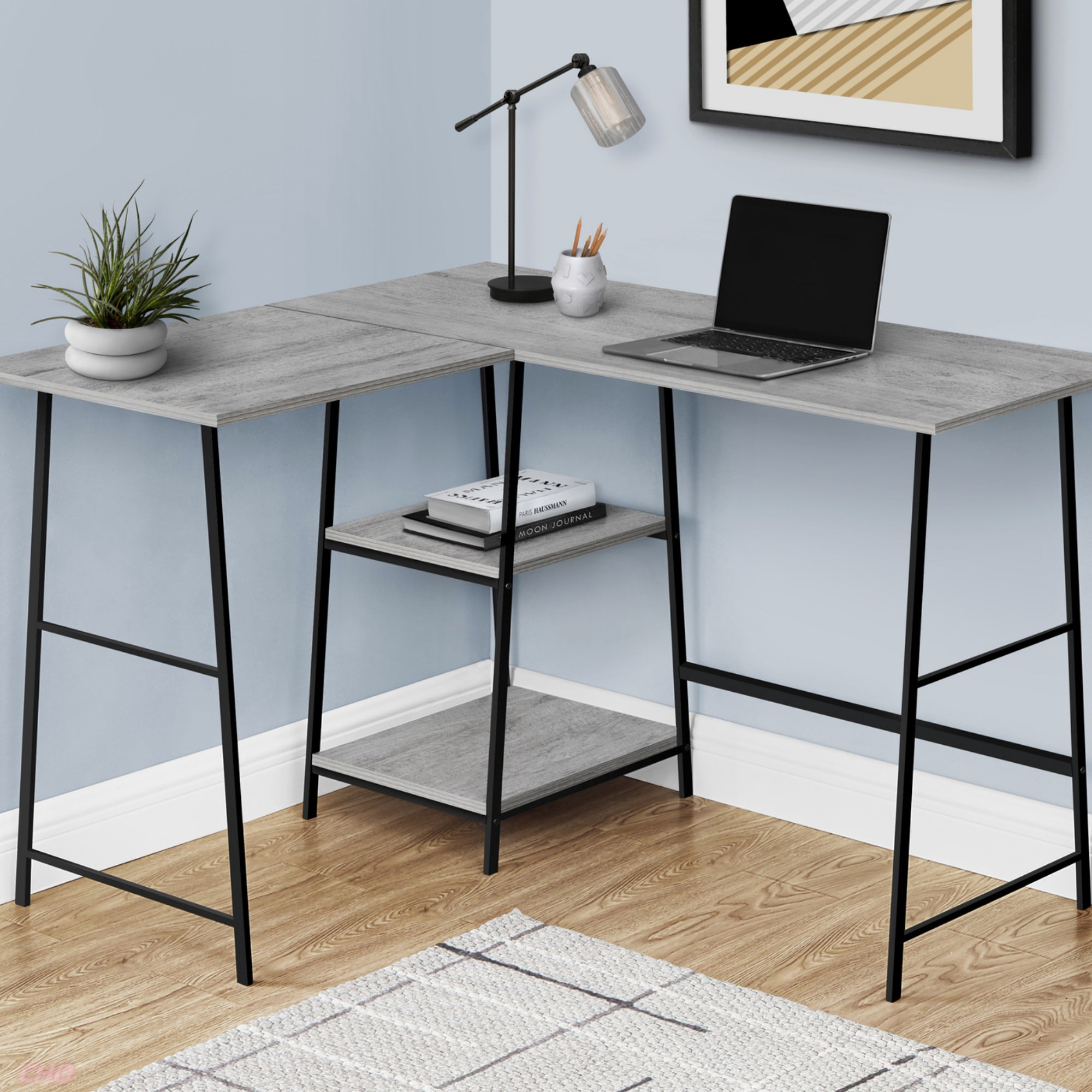 17 Stories Computer Desk, Home Office, Corner, Storage Shelves, 48"L, L ...