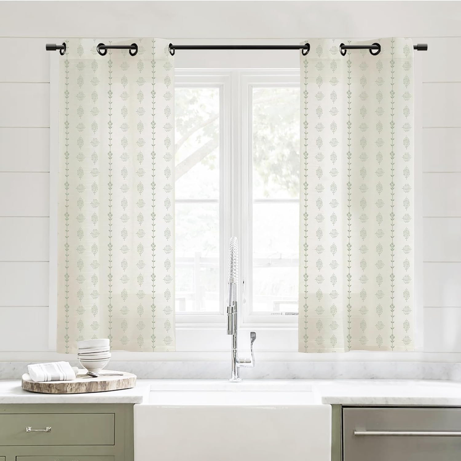 FETLOD Neutral Curtains For Living Room,Floral Pattern Linen Sheer ...