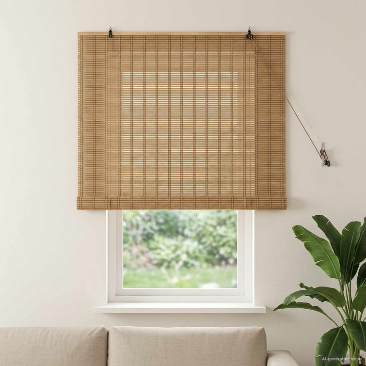 Highland DunesRoller Blind Adjustable Natural and Brown Bamboo Home ...