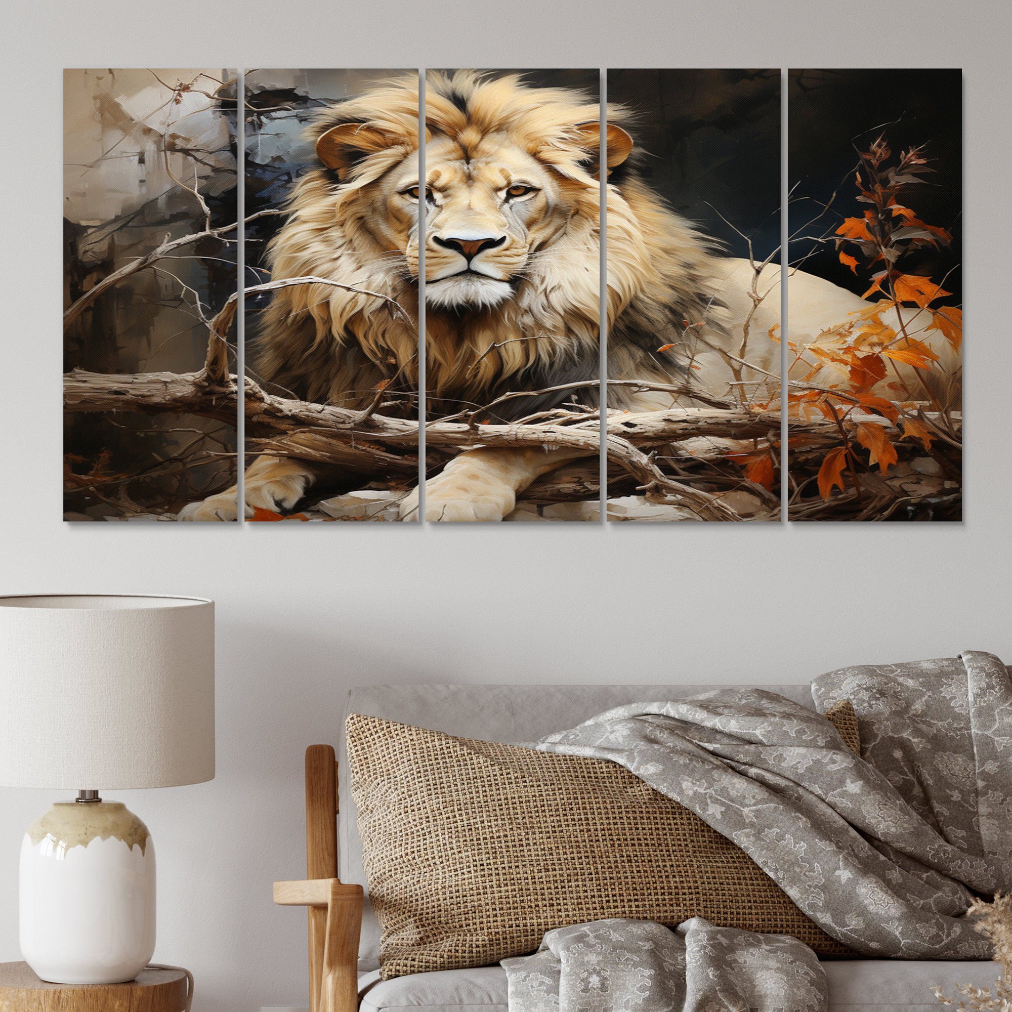 Latitude Run® Lion Collage of Nature II - 5 Piece Wrapped Canvas Print ...