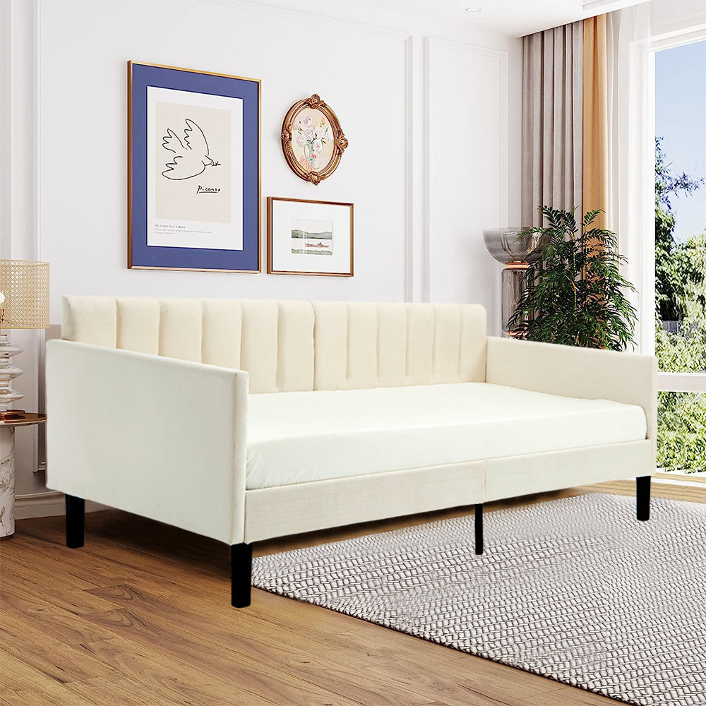 George Oliver 78.7" Width Twin Size Upholstered Daybed,Ribbed Tufted ...