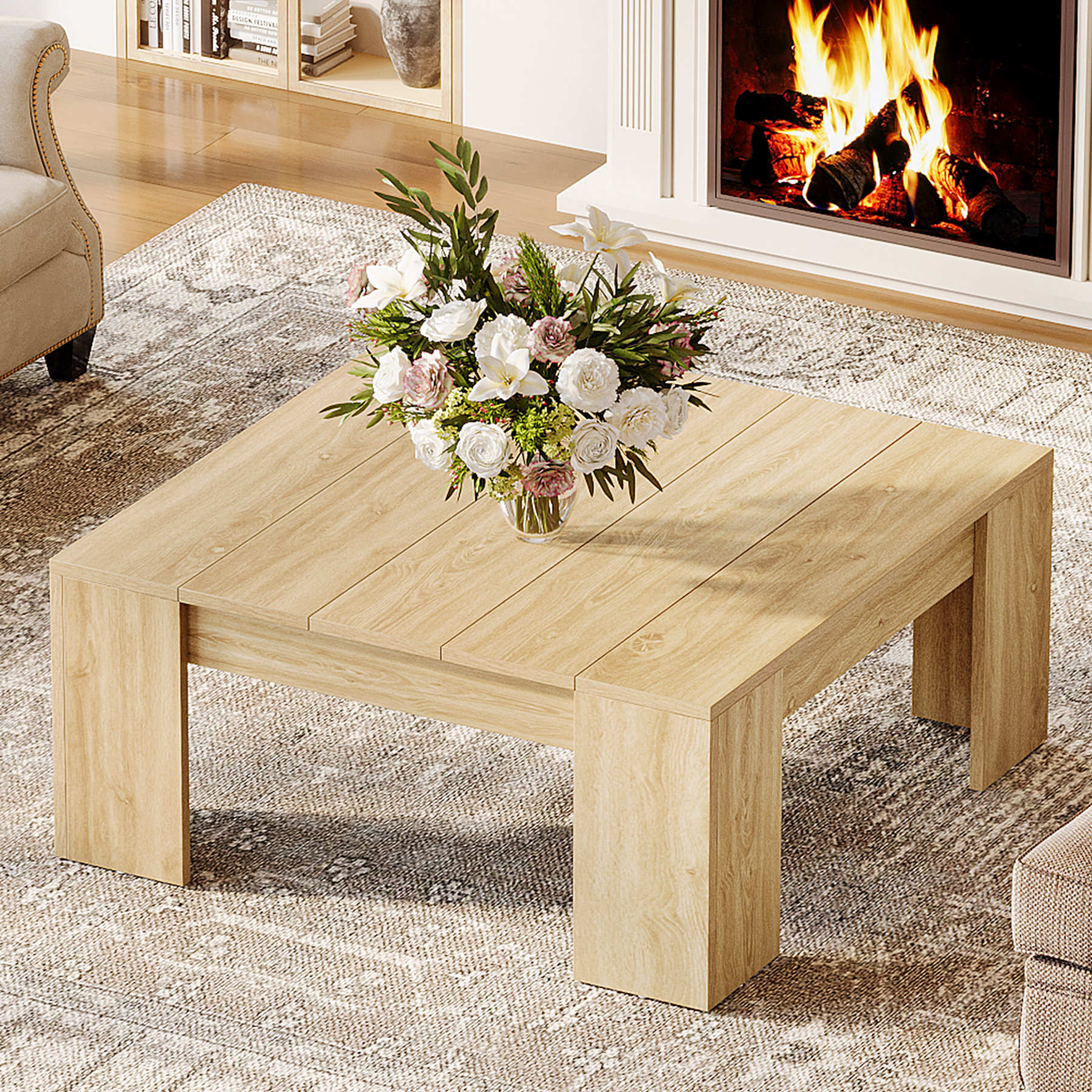 Ophelia & Co. Square Wood Coffee Table, Farmhouse Center Table for ...