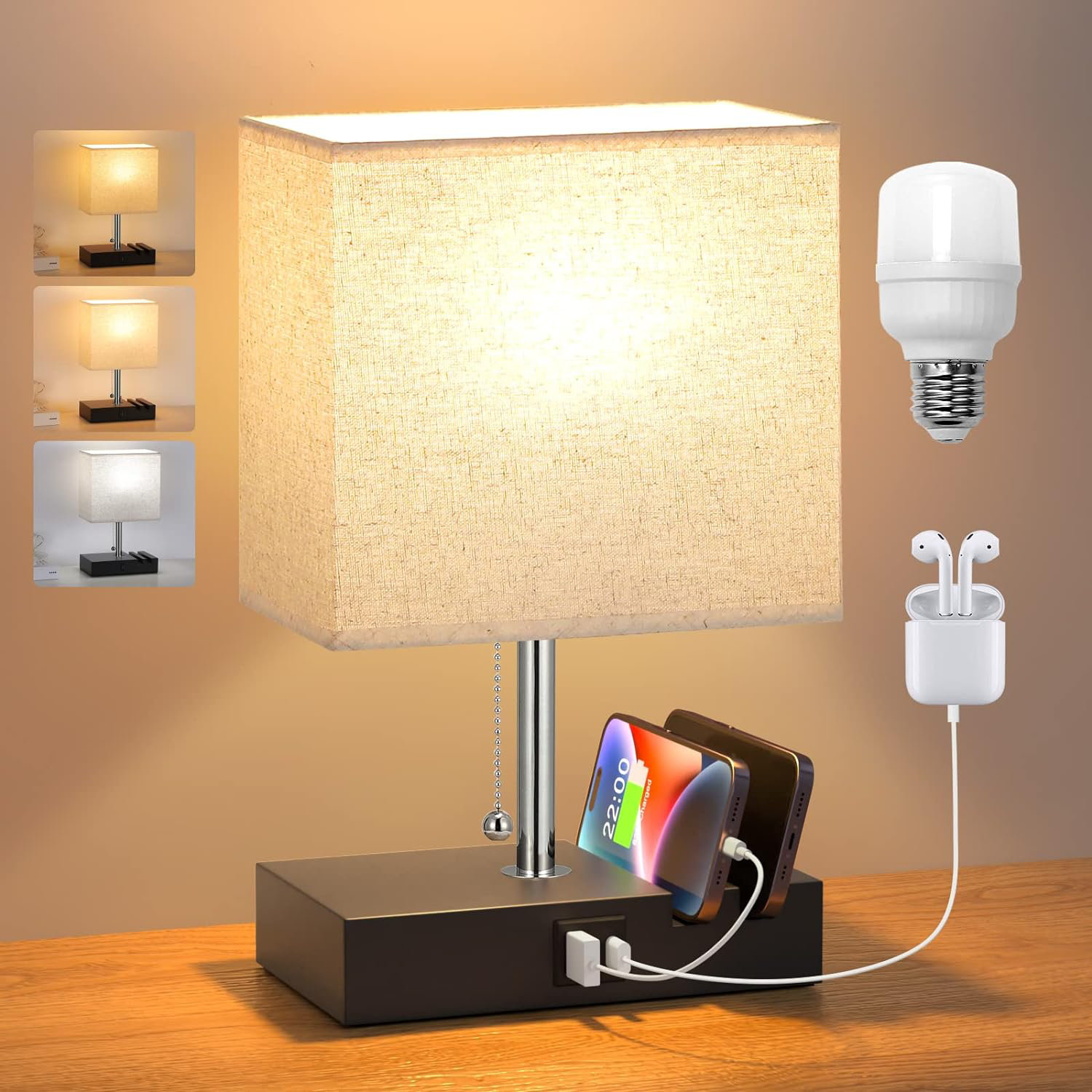 Ebern Designs Guthir Wood USB Table Lamp | Wayfair