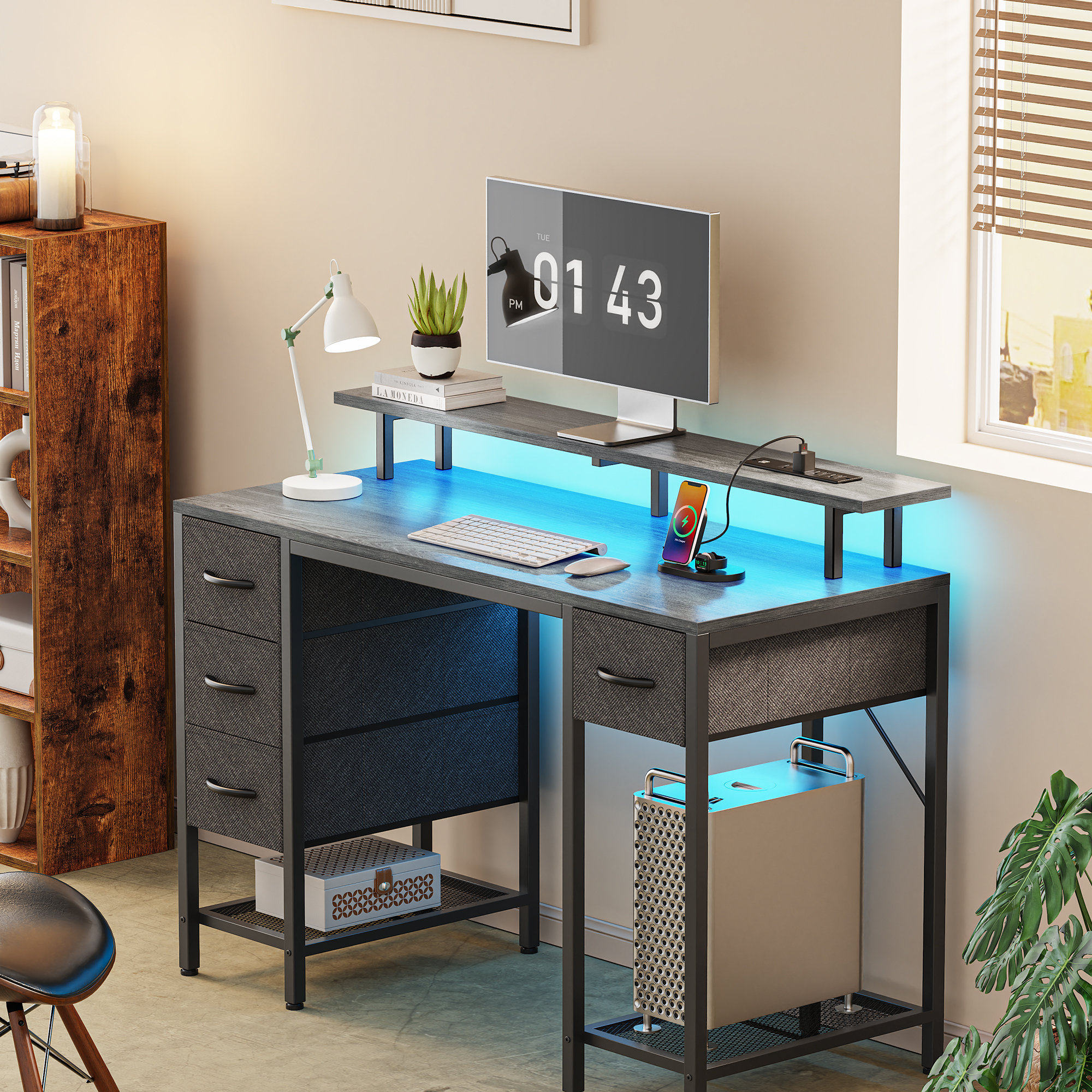 Ivy Bronx Neesha Desk with LED Lights, Computer Desk with Storage ...