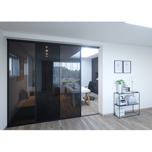 Doors22 2 Panel Smoked Glass Sliding Room Divider - Aluminum Frame with ...