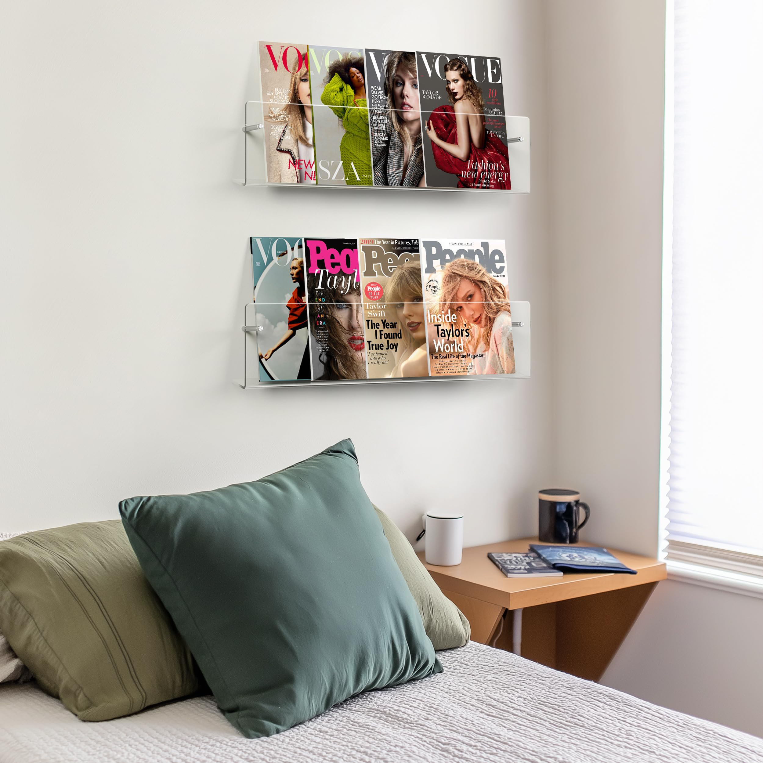 POGBUT 24" Clear Acrylic Magazine Holder 2-Pack, Wall Mounted Floating ...
