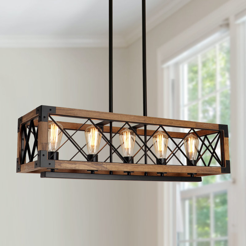 Gracie Oaks Rectangle Wood Chandelier Kitchen Lighting Fixtures,5 ...
