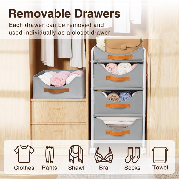 Rebrilliant Clothes Drawer 4 Tier - Fabric Closet Drawer System Easy ...