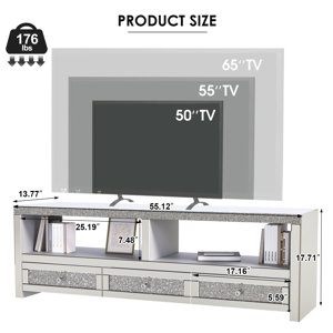 Mercer41 Silver Mirrored Tv Stand With Led Light For 65 Inch Tvs ...