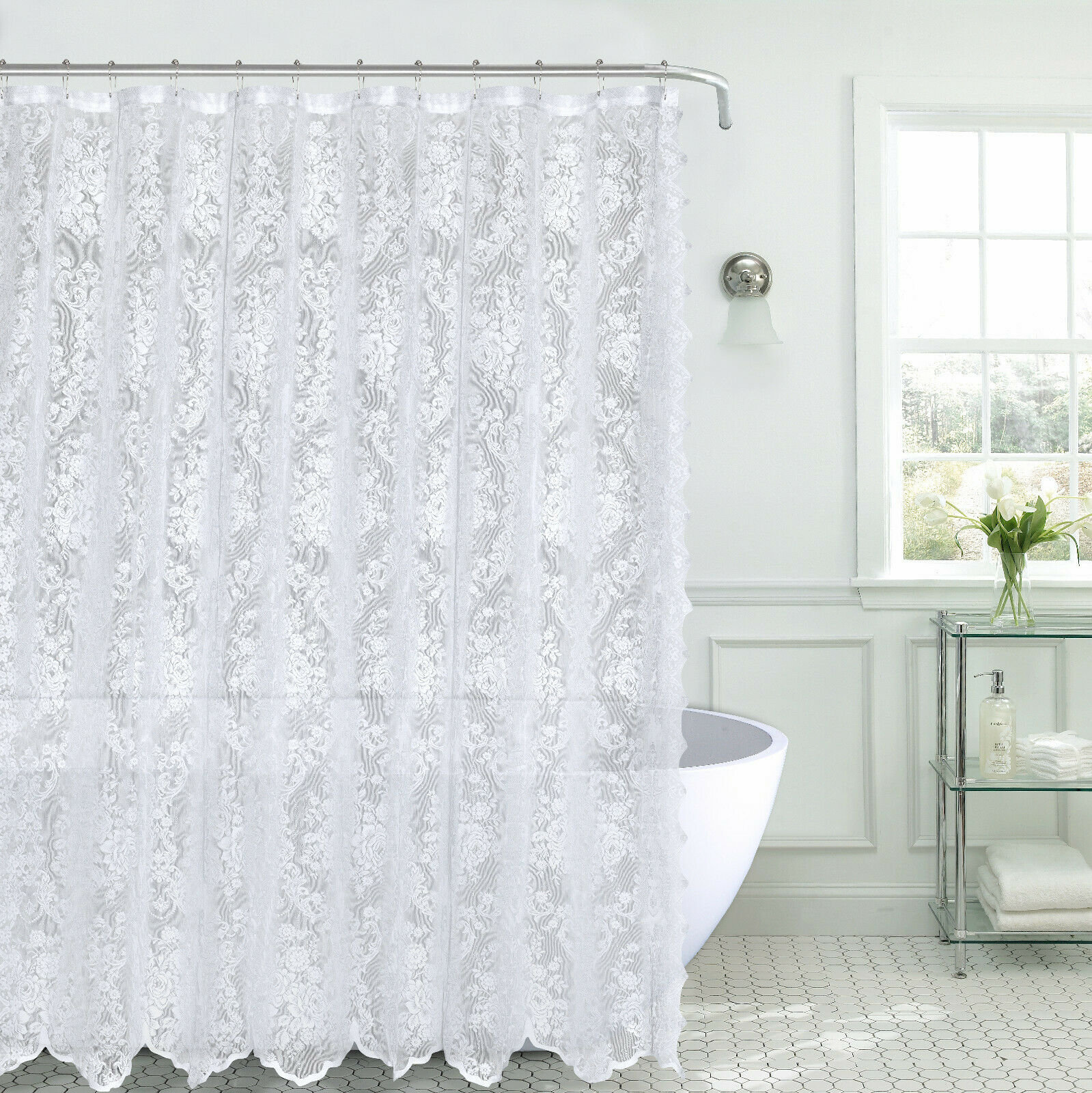 August Grove® Exaucet Shabby Elegance Lace Shower Curtain - Assorted ...