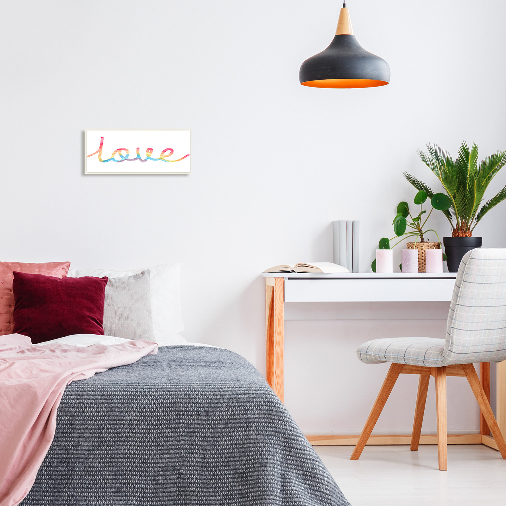 Stupell Industries Simplistic Rainbow Love Text Cursive Typography ...