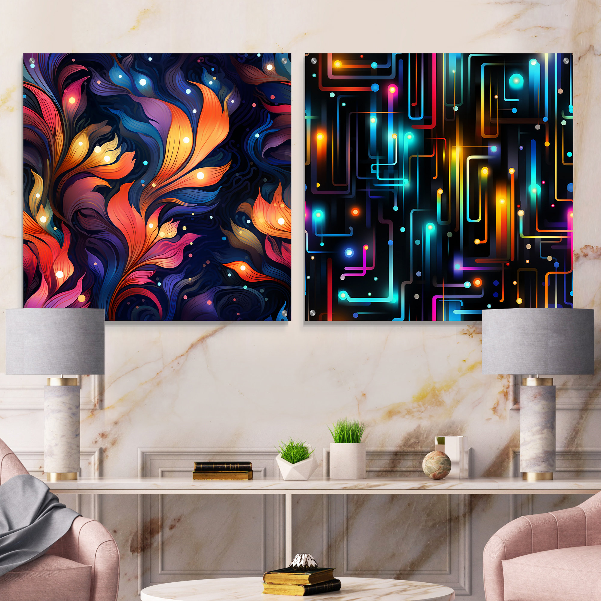 Design Art Orange Enchanted Botanical Melody Dreams - Abstract Acrylic ...