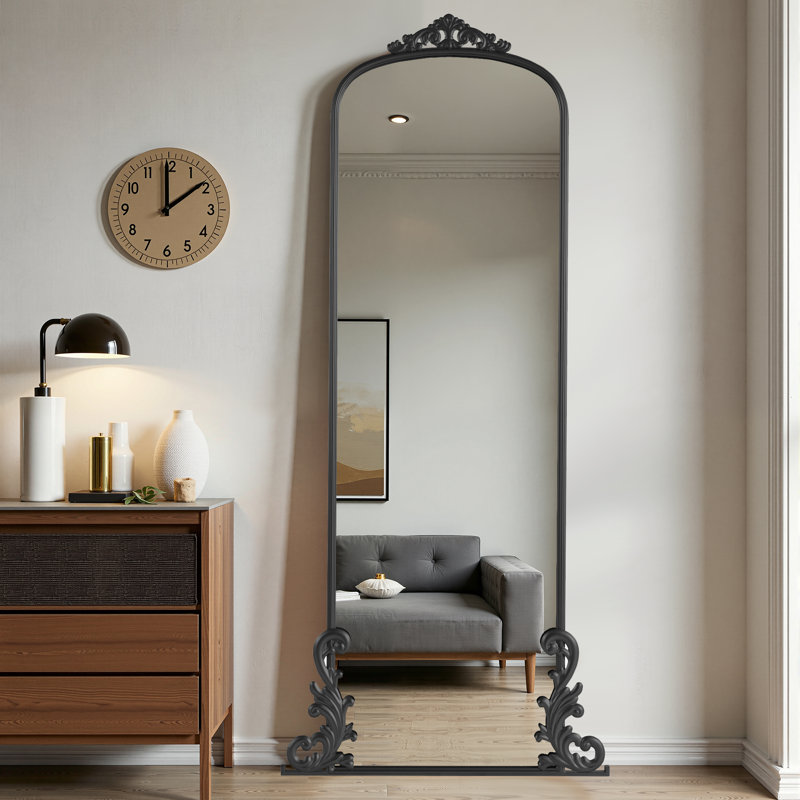 Alcott Hill® Wrought Iron Carved Rectangle Arched Full-Length Mirror ...