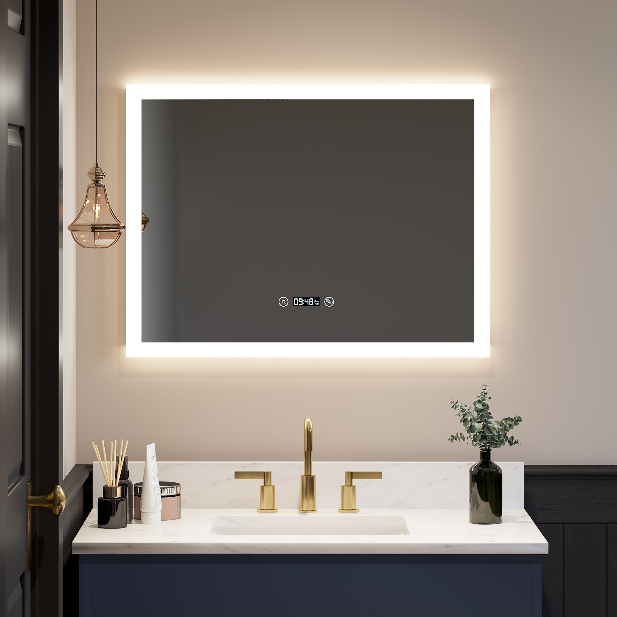 Deluxe Living Rectangle LED Wall Mirror, Dimmable Vanity Light Mirror ...
