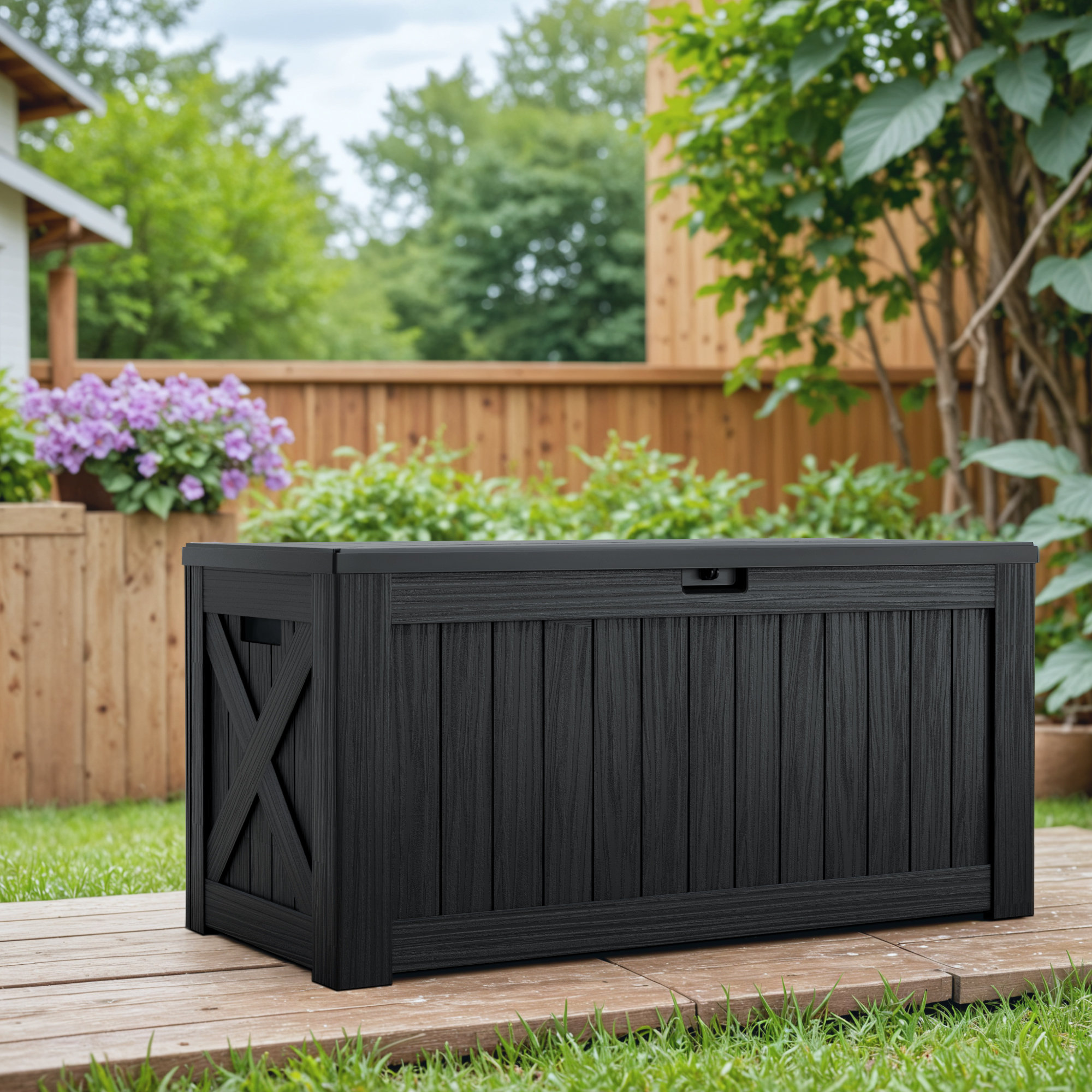 GUNJI 106 Gallon Water Resistant Resin Lockable Deck Box in Black ...