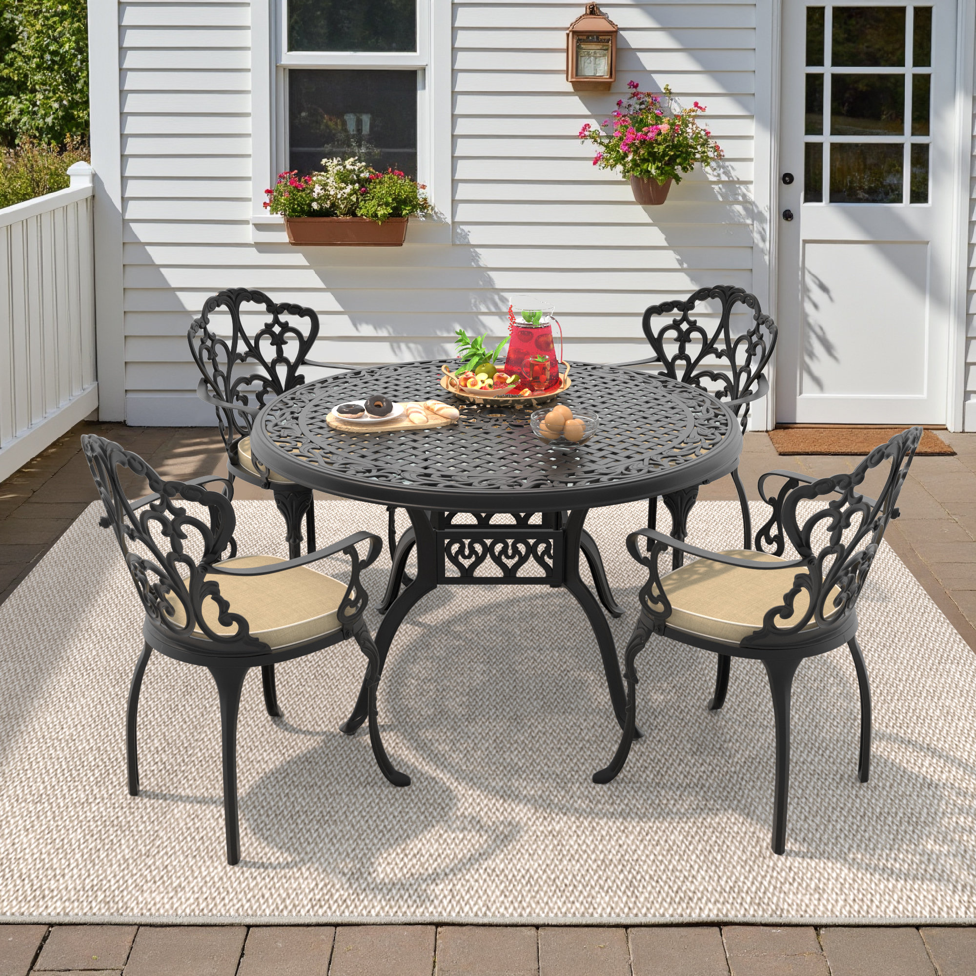 World Menagerie Appistoki 47.24 -inch Round Table Cast Aluminum Outdoor ...