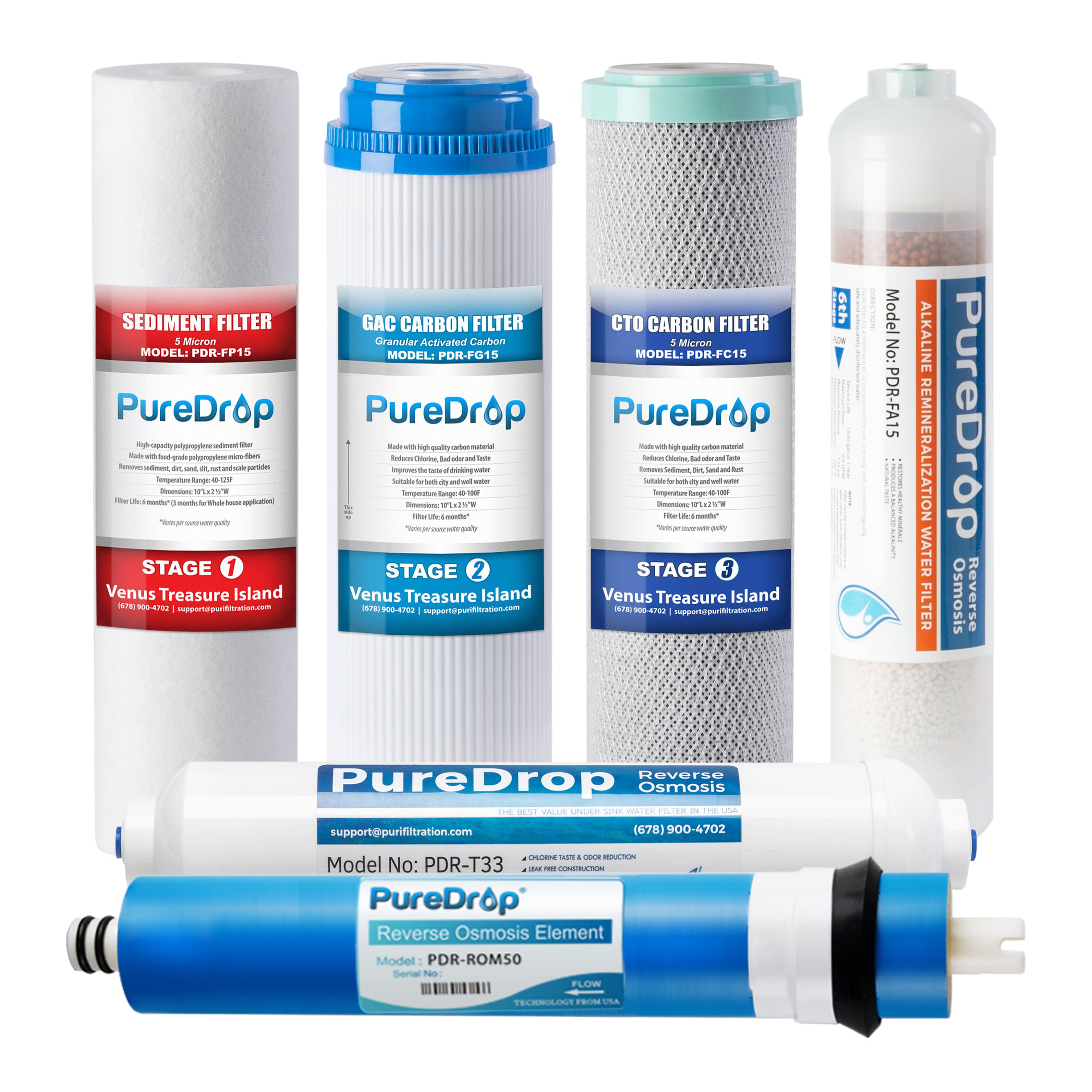 PureDrop PDR-F6K Replacement Reverse Osmosis Water Filter Set for 6 ...