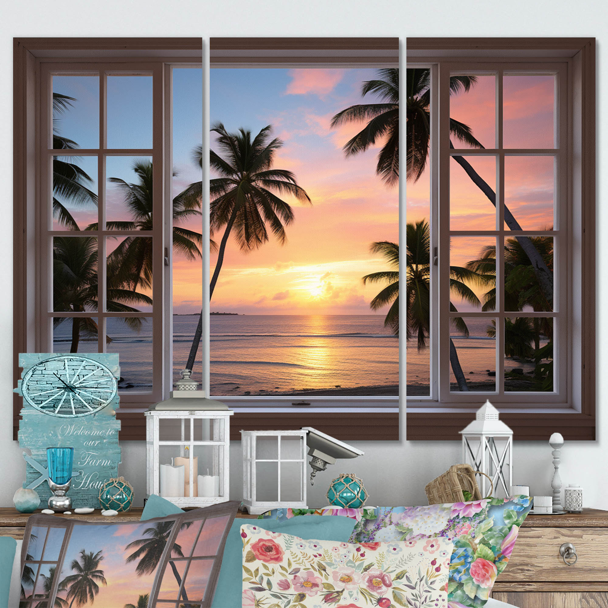 Highland Dunes Tropical Oceanview Through Open White Window I - Coastal ...