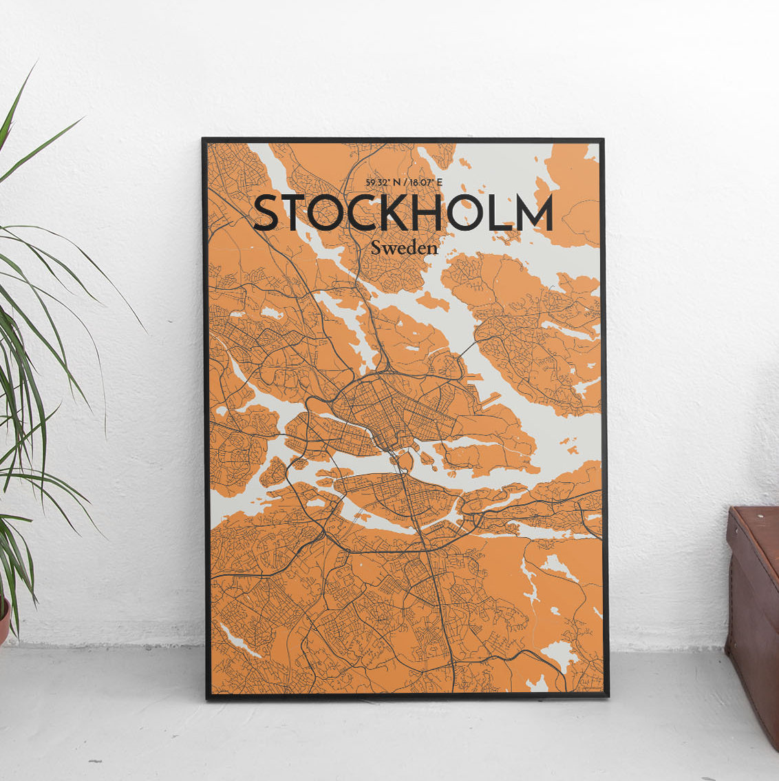 Wrought Studio 'Stockholm City Map' Graphic Art Print Poster in Orange ...