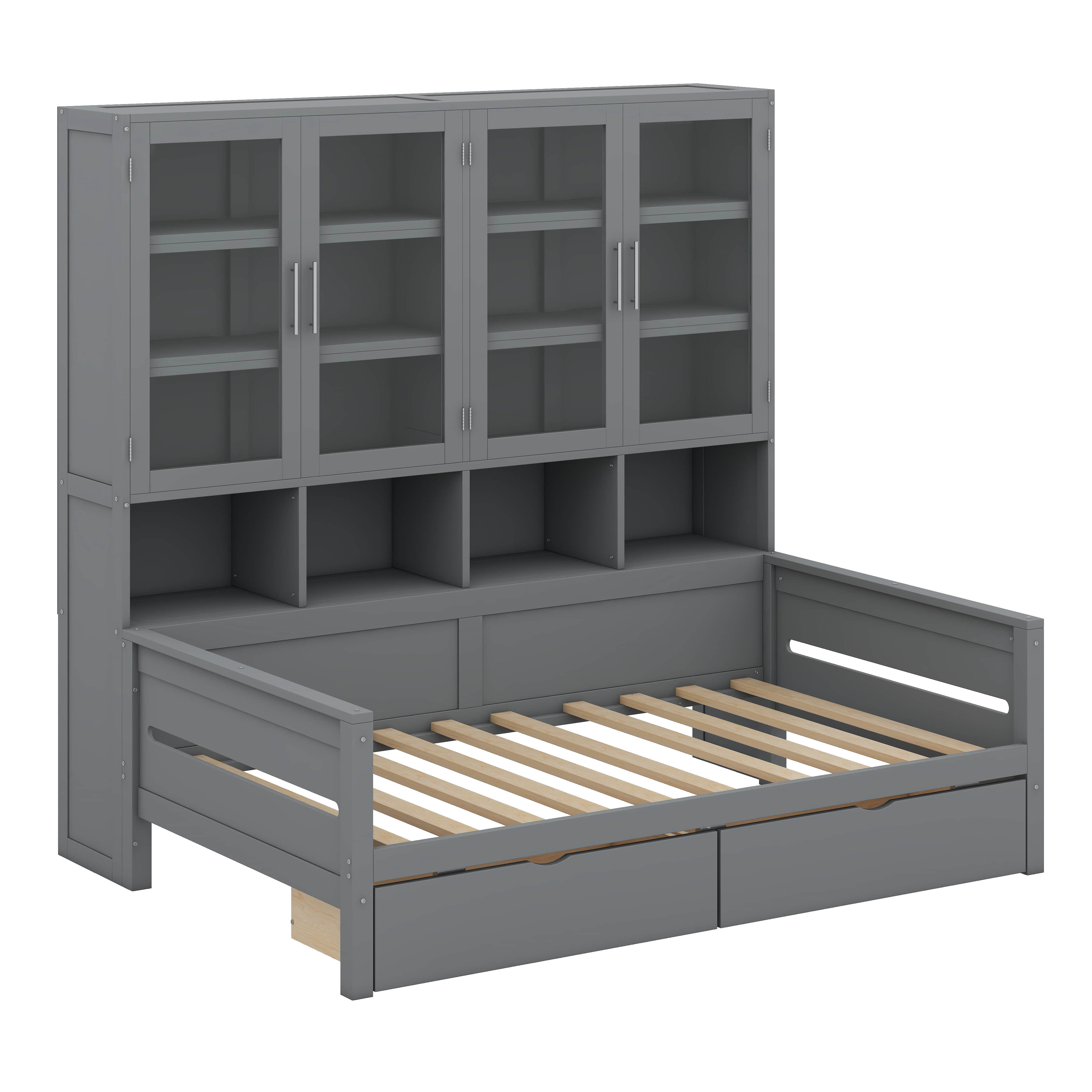 Red Barrel Studio® Daybed With Glass-Door Storage Cabinets, Wooden ...