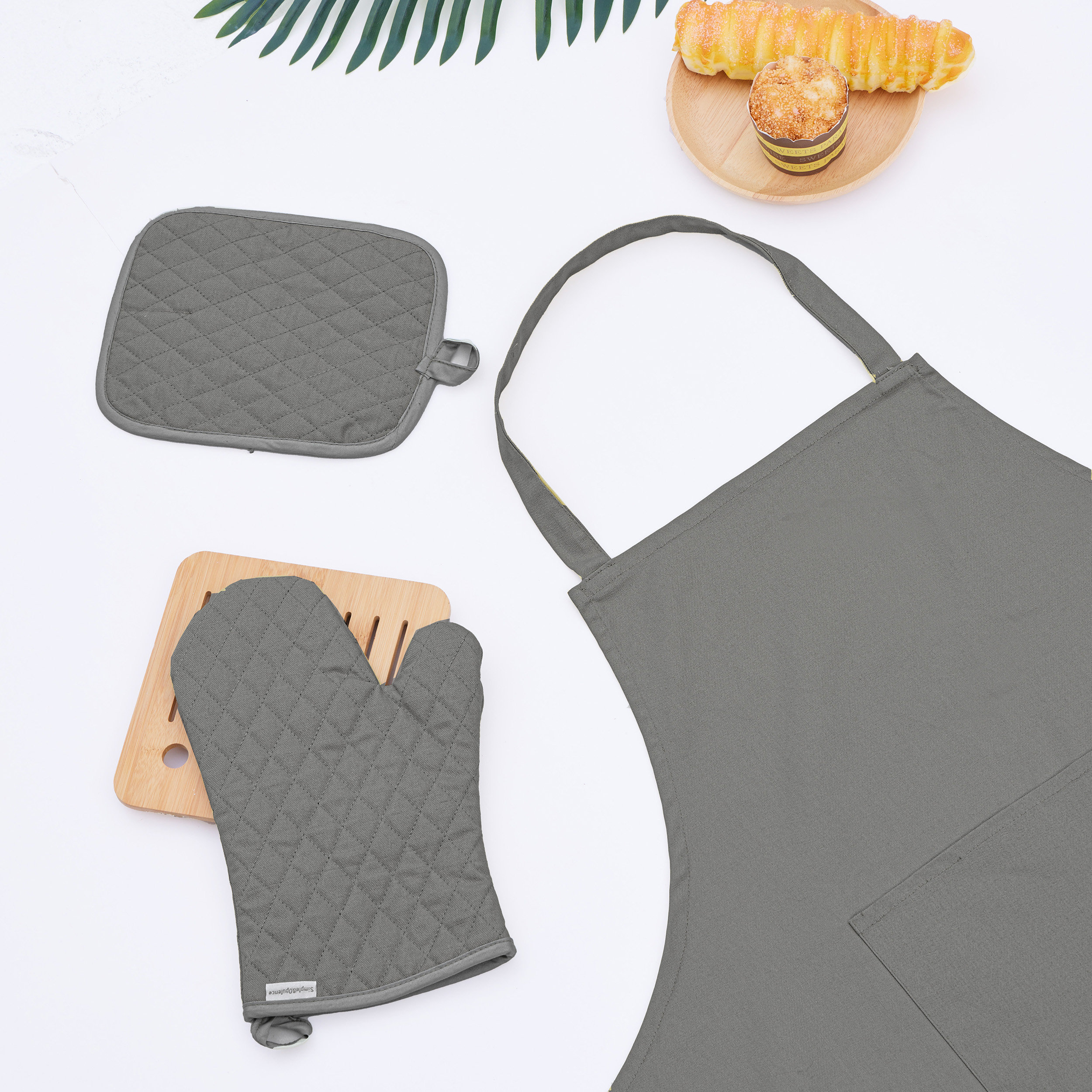 Prep & Savour Waterproof Linen Cotton Apron Set With Heat-Resistant Hot ...