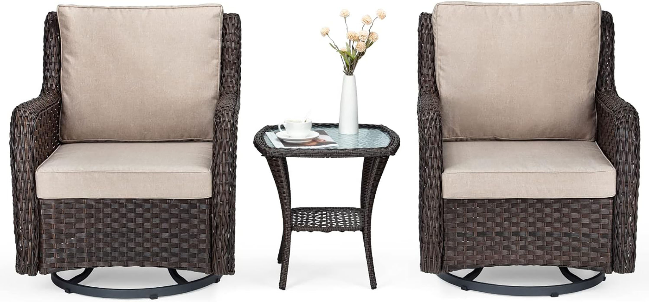 Winston Porter 3-Piece Outdoor Wicker Patio Bistro, 360-Degree Swivel ...