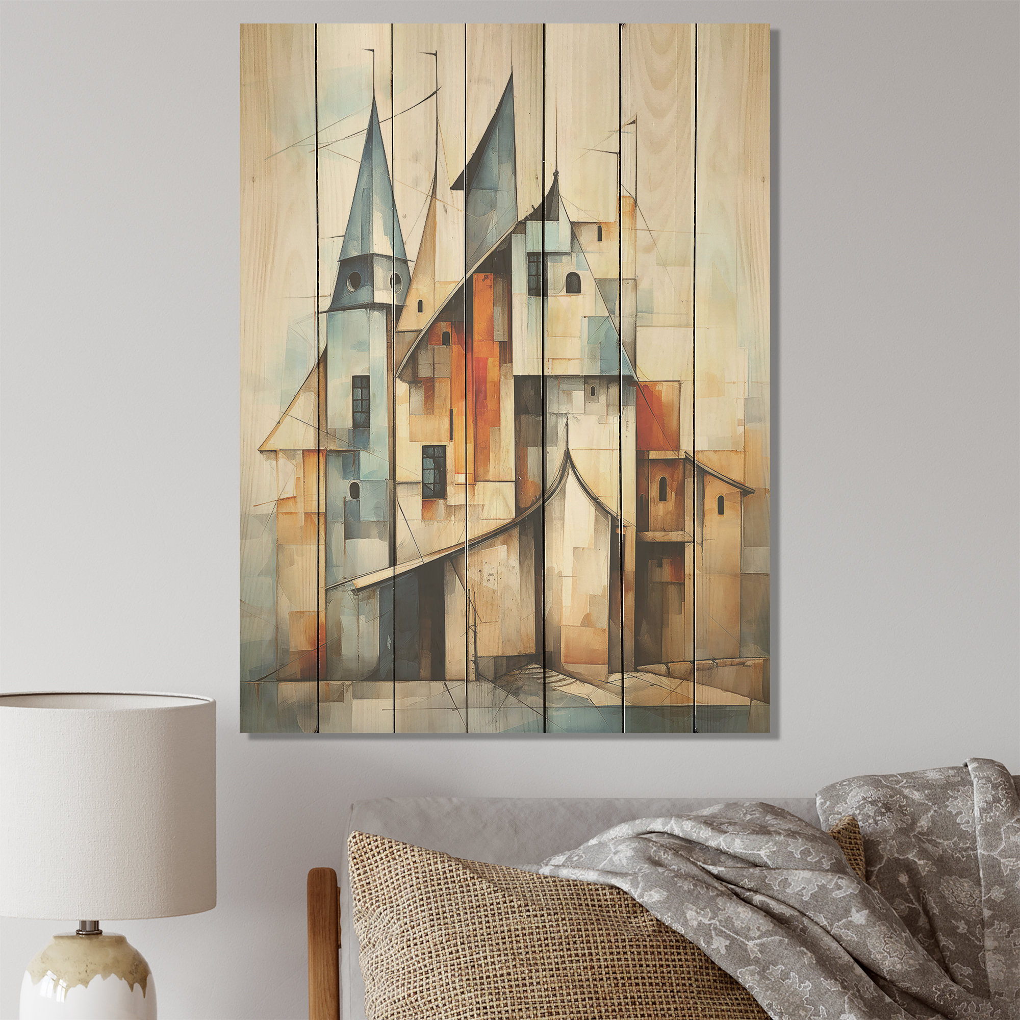 Winston Porter Cubist Chapel Religious Landscape IV - Church On Wood ...