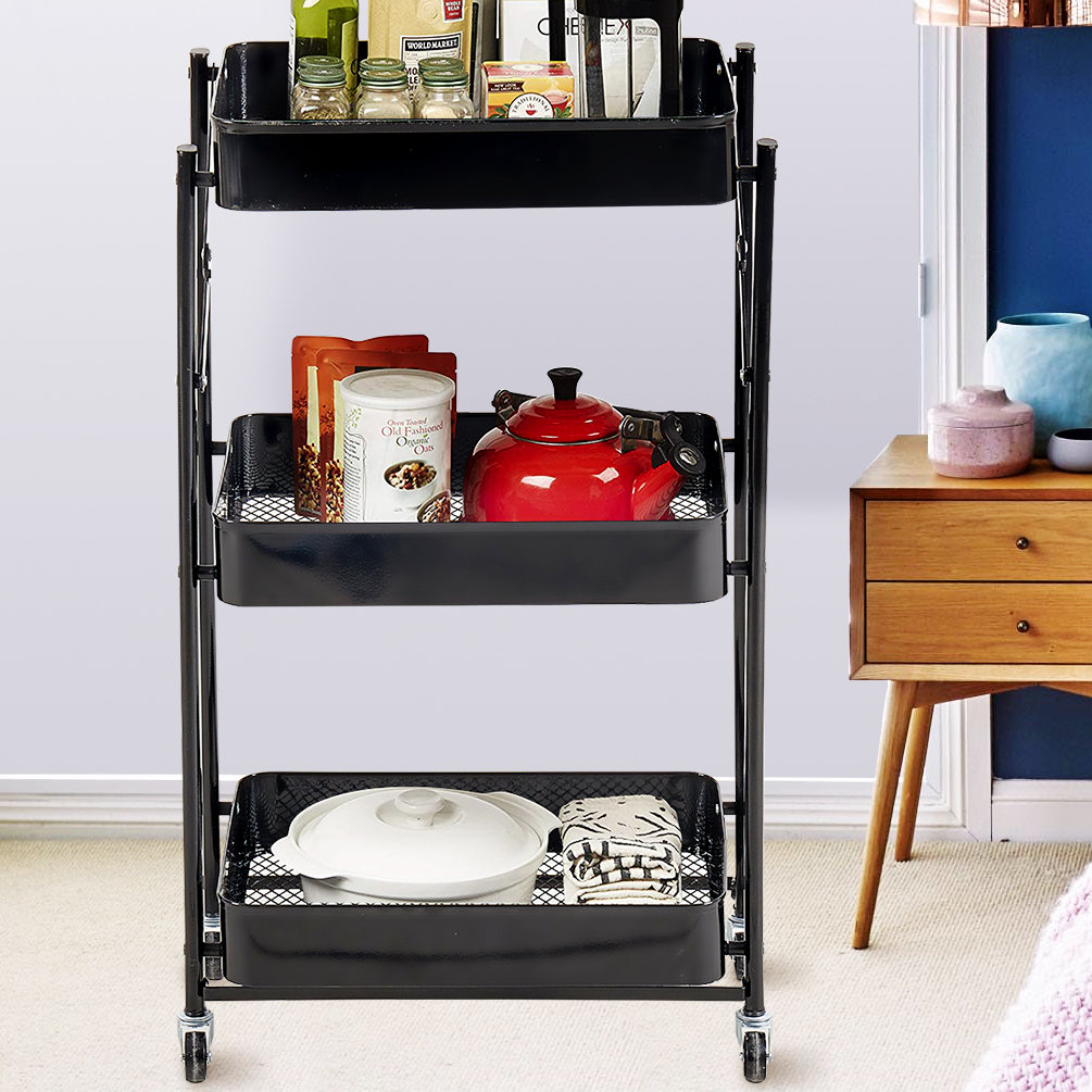 Rebrilliant FOLDBALE STORAGE CART,Foldable 3 Tier Rolling Cart Utility ...