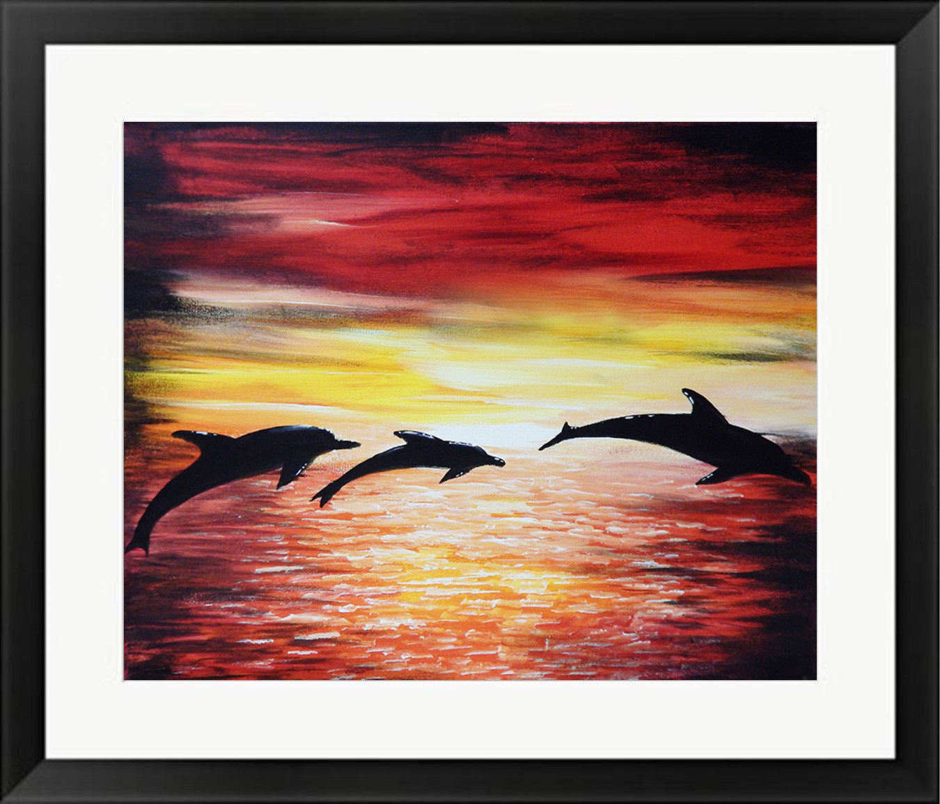 World Menagerie 'Swimming Dolphins at Sunset' Framed Acrylic Painting ...