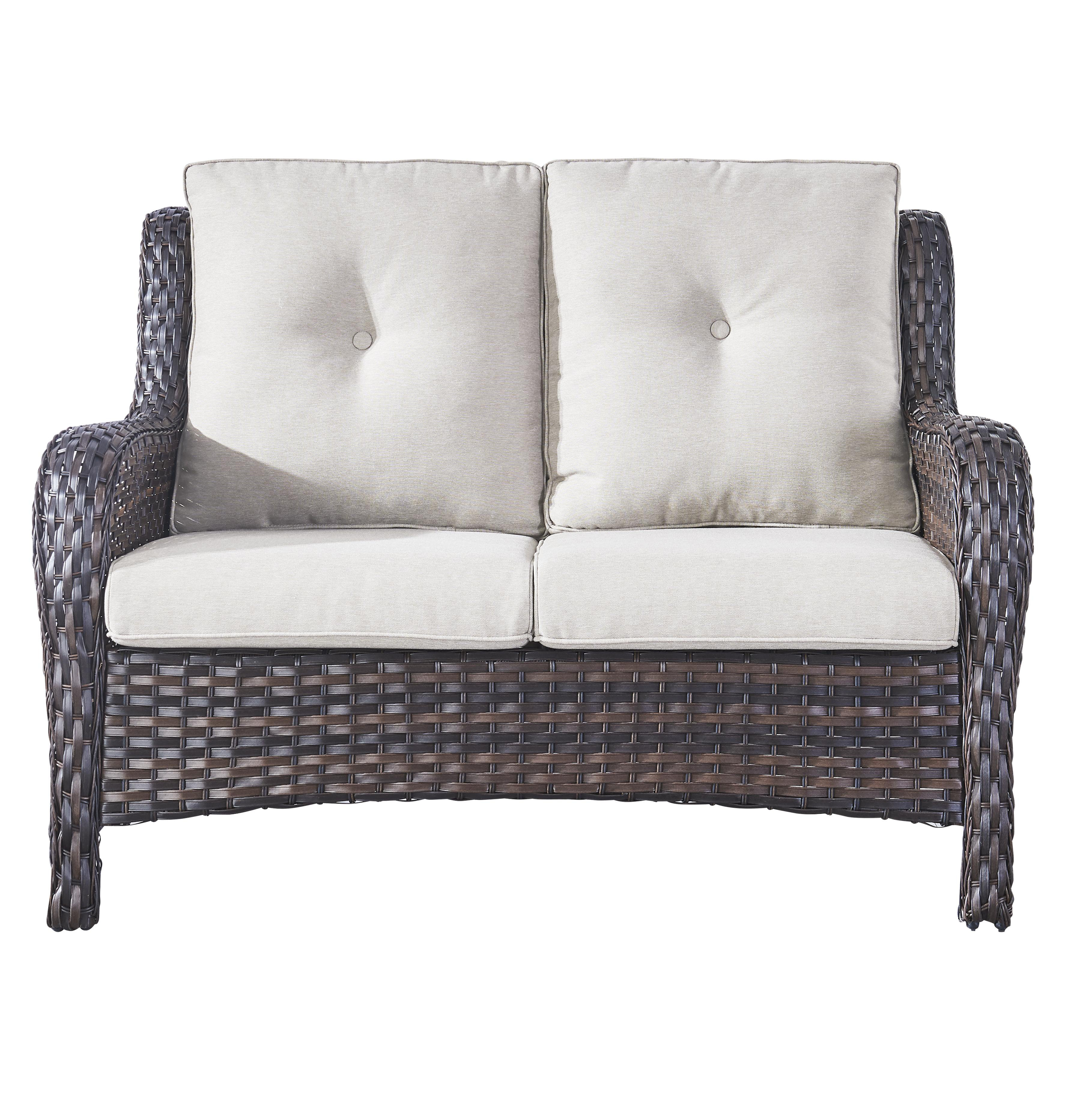 Winston Porter Tonry 53" Wide Outdoor Wicker Loveseat with Cushions ...