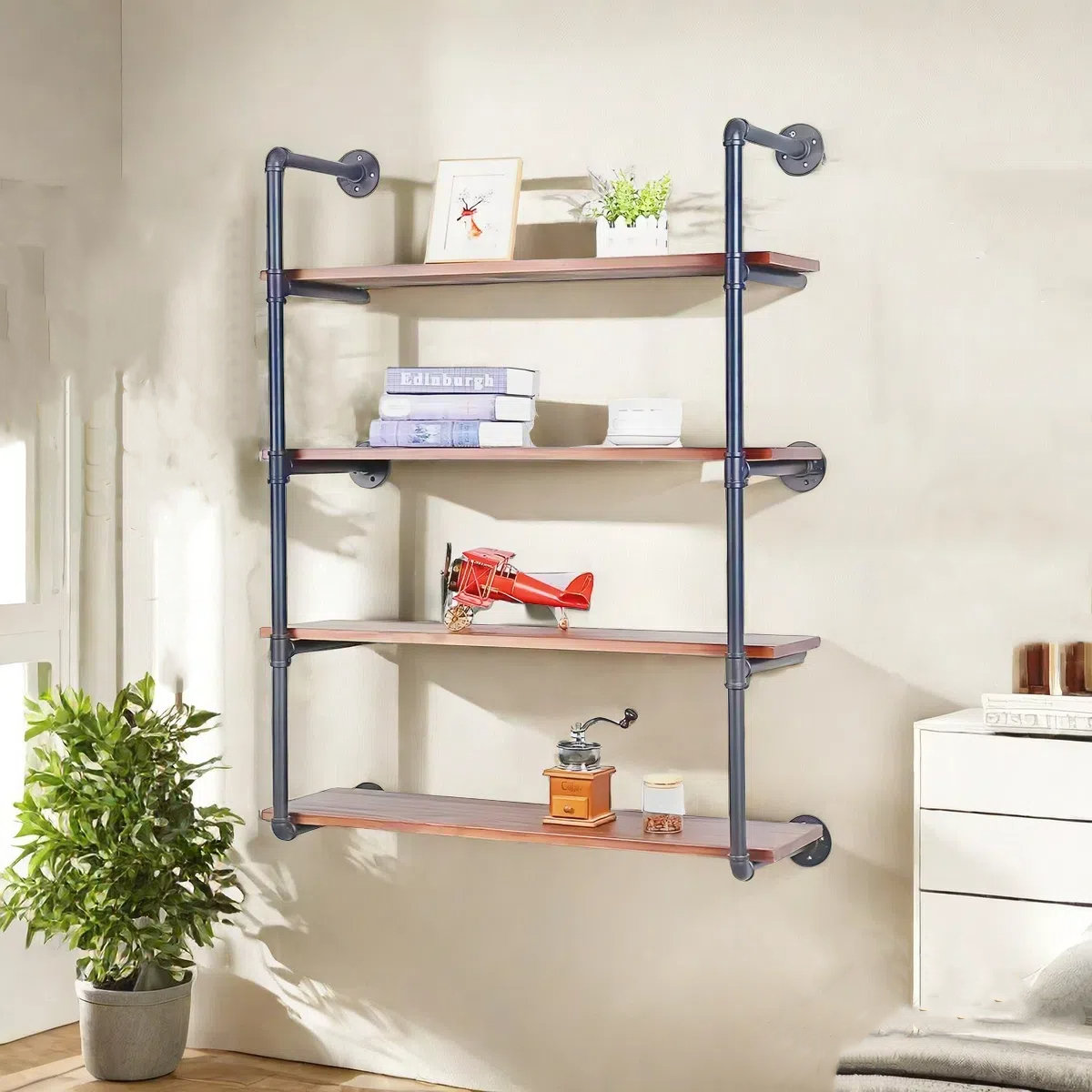 Williston Forge 4 Tier Real Wood Wall Mounted Storage Shelves With ...