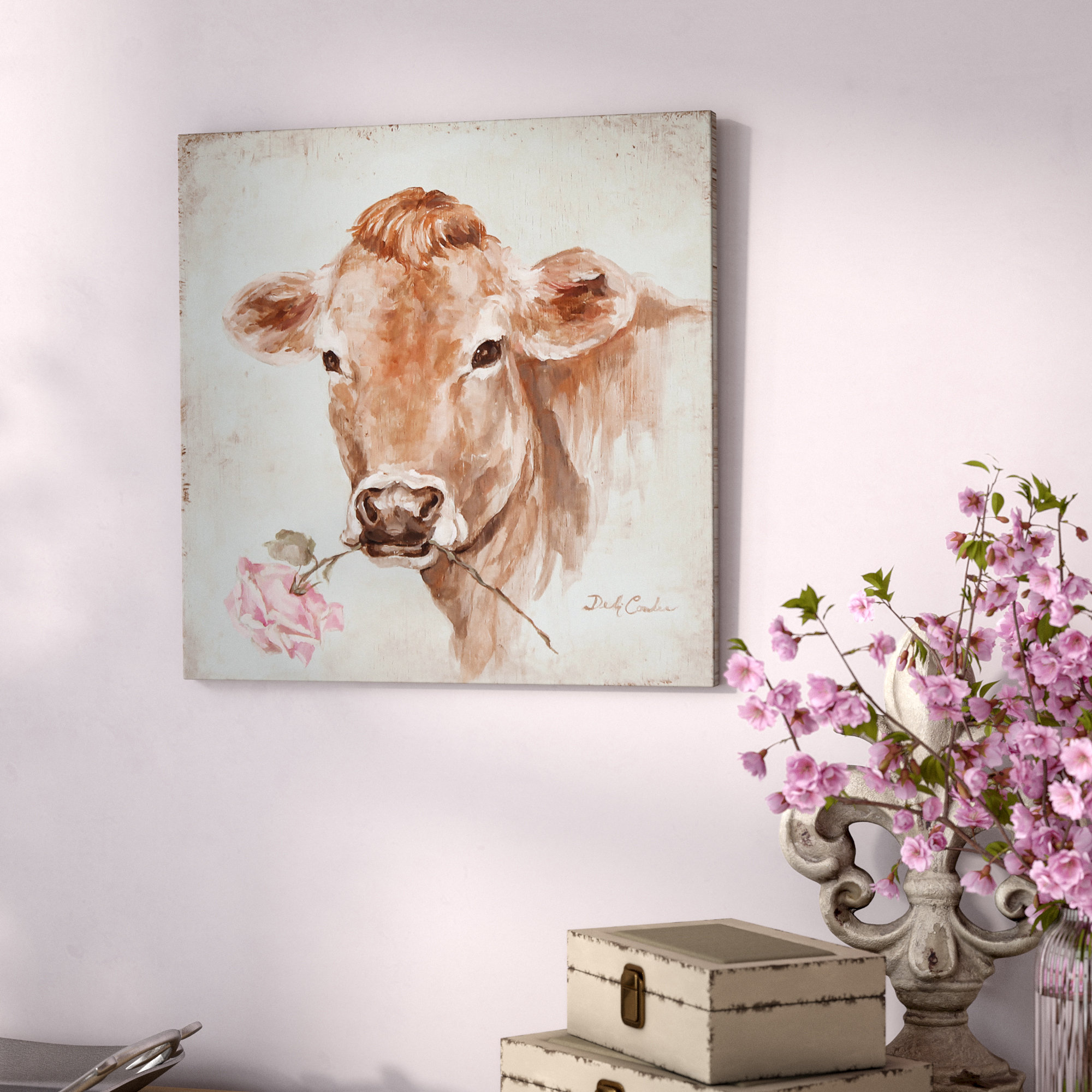 Gracie Oaks 'Cow with Rose' Print & Reviews | Wayfair