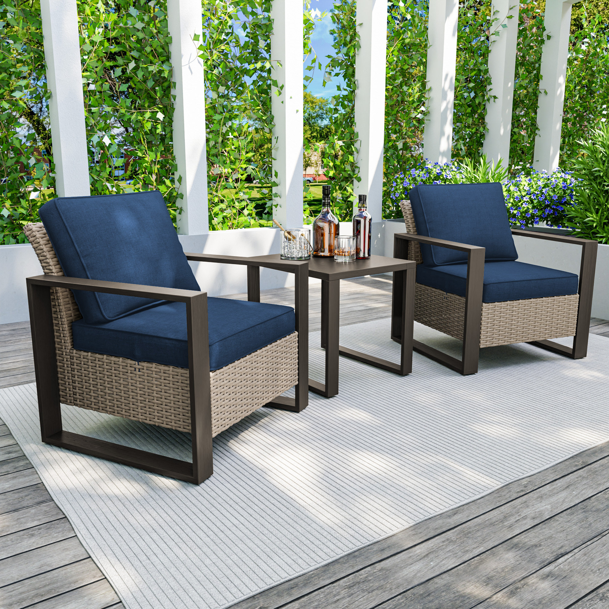 Ebern Designs Syeira 2 - Person Outdoor Seating Group with Cushions ...