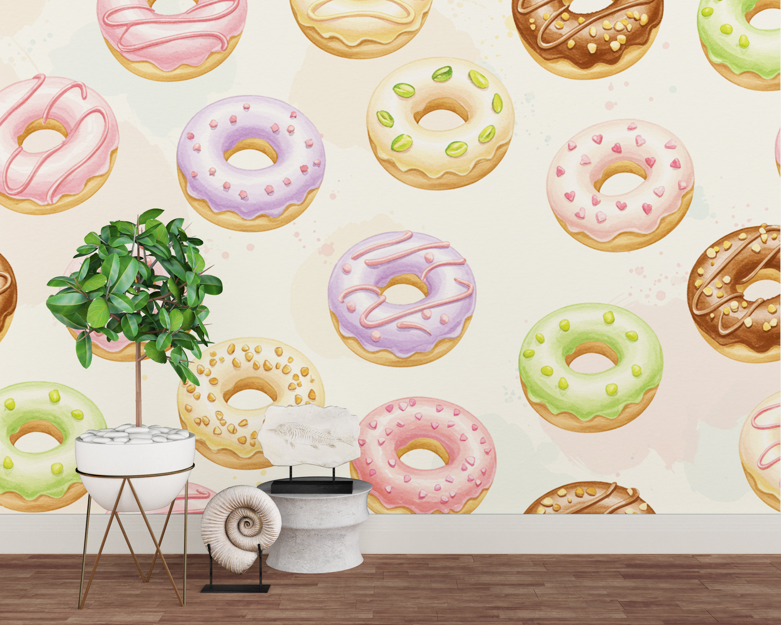 Red Barrel Studio® Pastel Donut Pattern Wall Mural – Fun Dessert ...