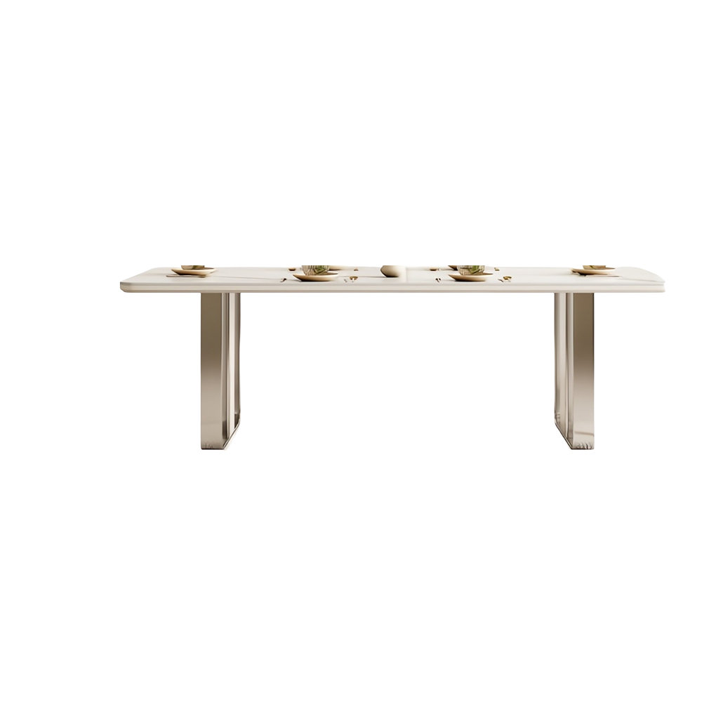 Orren Ellis Modern White Rectangular Rock Slab Dining Table | Wayfair