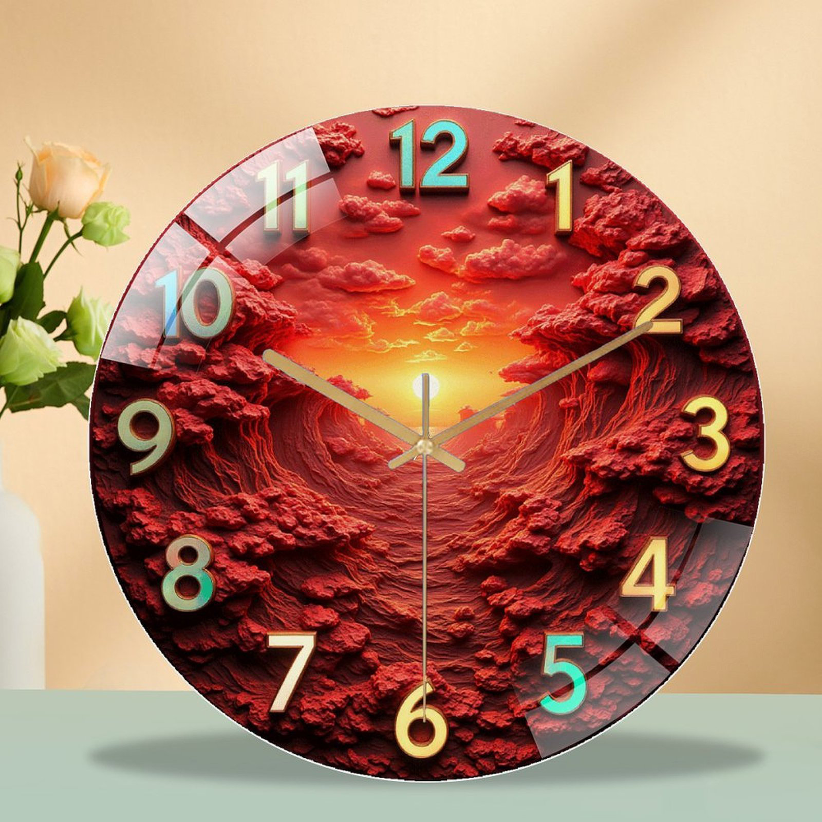 Ebern Designs Ocean Wave Wall Clock Art Decor for Home Art - 12 ...